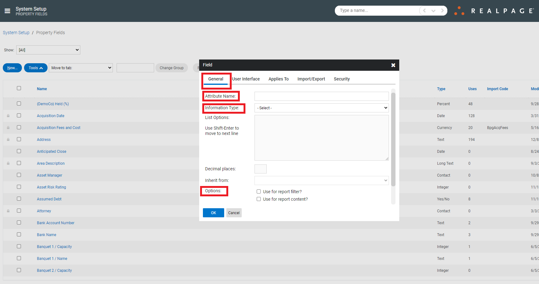 Create a Custom Field – RealPage AIM