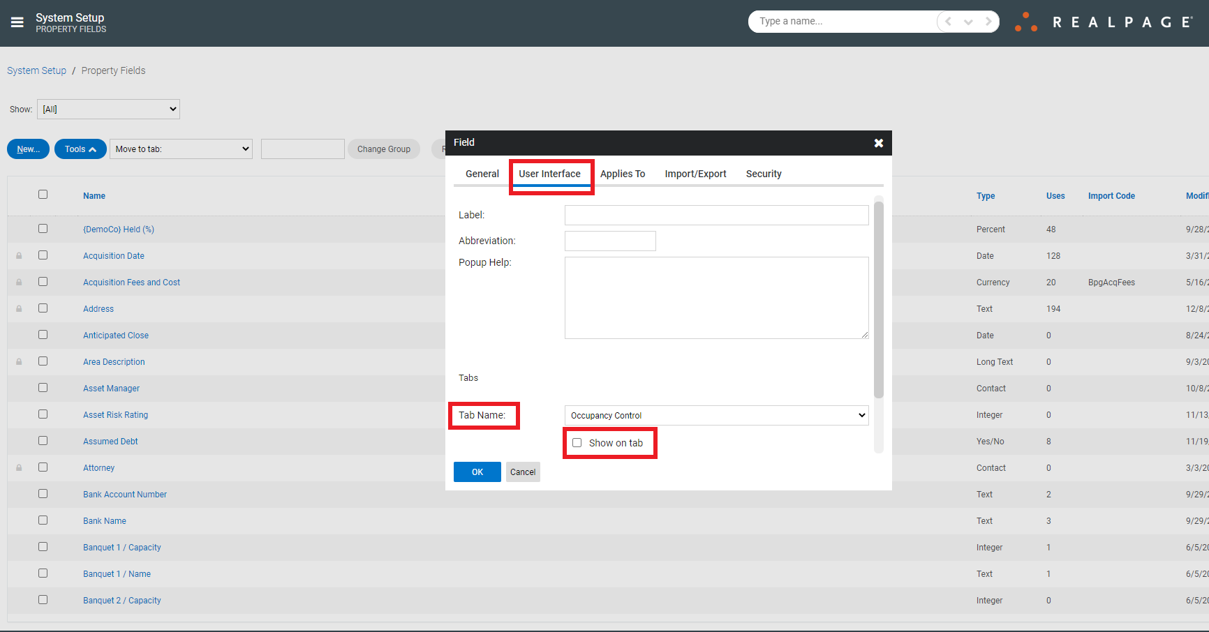 Create a Custom Field – RealPage AIM